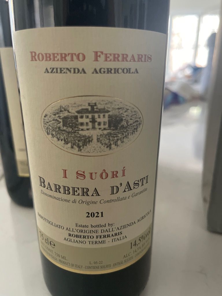 2021 Roberto Ferraris Barbera d'Asti I SUÔRÍ, Italy, Piedmont, Asti ...
