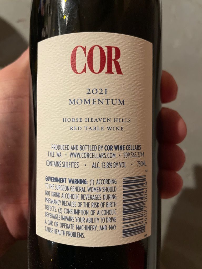 2021 COR Cellars Momentum, USA, Washington, Columbia Valley, Horse ...