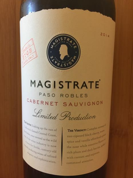 NV Magistrate Vineyards Cabernet Sauvignon Limited Production, USA ...