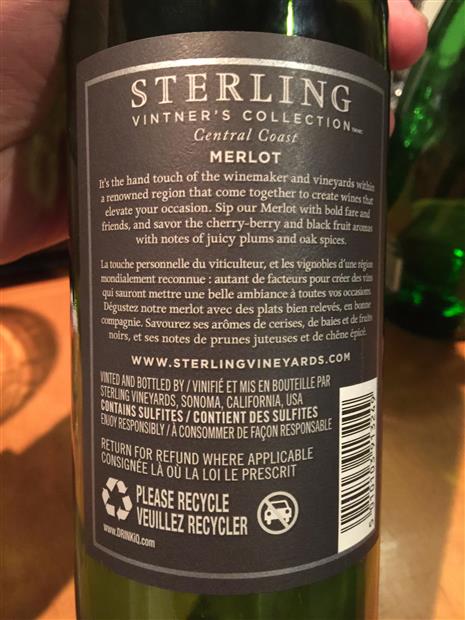 2014 Sterling Vineyards Merlot Vintner's Collection, USA, California ...