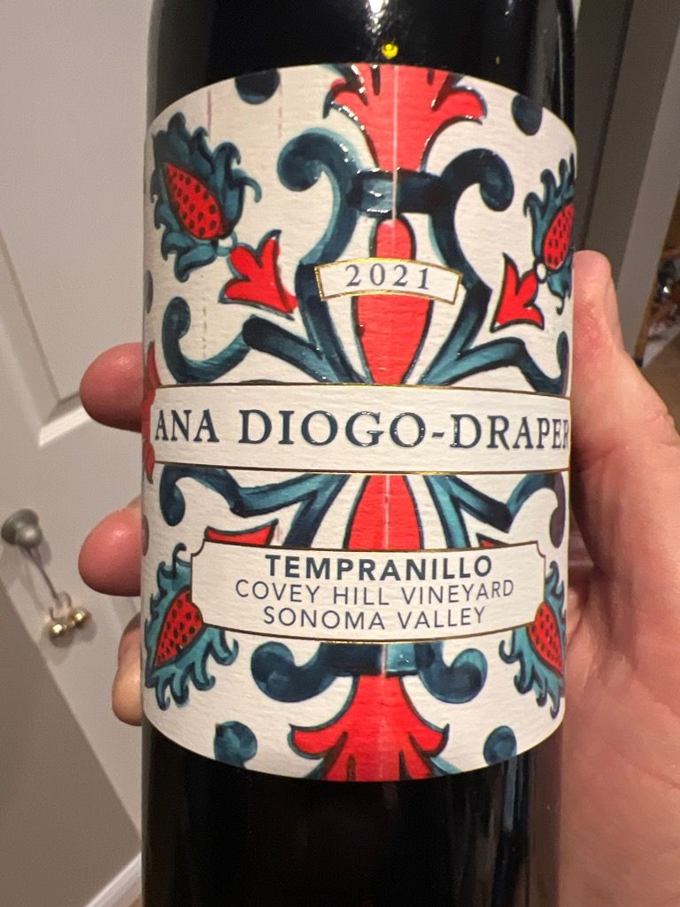 2021 Ana Diogo-Draper Tempranillo Covey Hill Vineyard Sonoma Valley ...