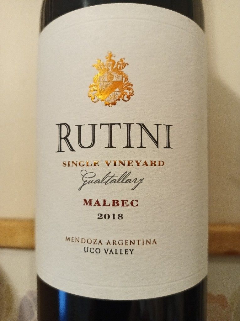 2019 Rutini Malbec Single Vineyard Gualtallary, Argentina, Mendoza ...
