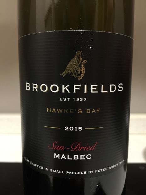 2015 Brookfields Malbec Sun-Dried, New Zealand, North Island, Hawke's ...