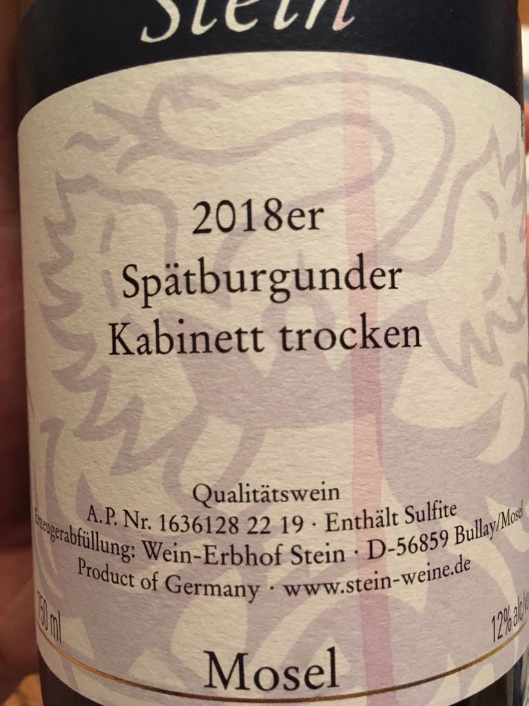 2021 Stein Spätburgunder Kabinett trocken, Germany, Mosel Saar Ruwer ...