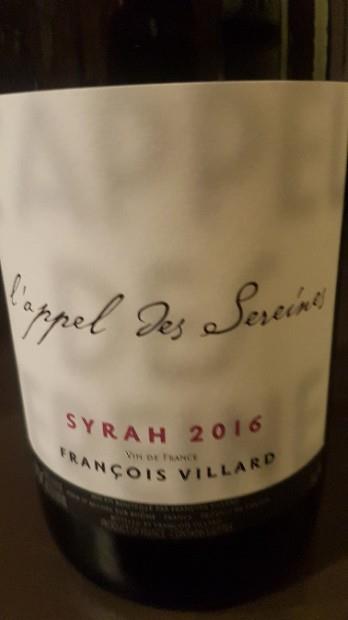 2016 François Villard Syrah L'Appel des Sereines, France, Rhône ...