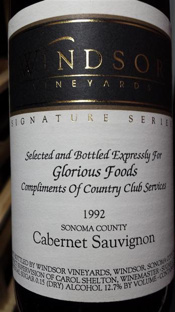 1992 Windsor Vineyards Cabernet Sauvignon Signature Series Sonoma ...