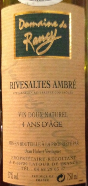 NV Domaine de Rancy Rivesaltes Ambré 4 Ans d'Age, France, Languedoc ...