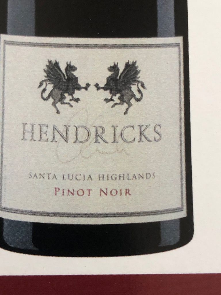2016 Hendricks Pinot Noir, USA, California, Central Coast, Santa Lucia ...