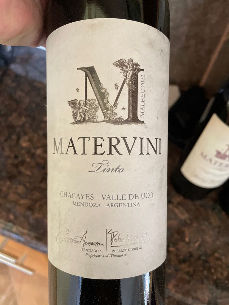 2021 Matervini Malbec Chacayes Tinto, Argentina, Mendoza, Valle de Uco ...