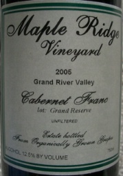 2004 Maple Ridge Vineyard Cabernet Franc Grand Reserve, USA, Ohio ...