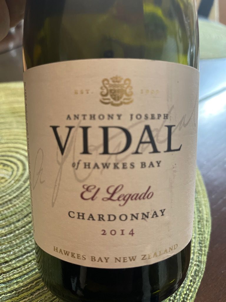 2014 Vidal Estate Chardonnay El Legado, New Zealand, North Island ...