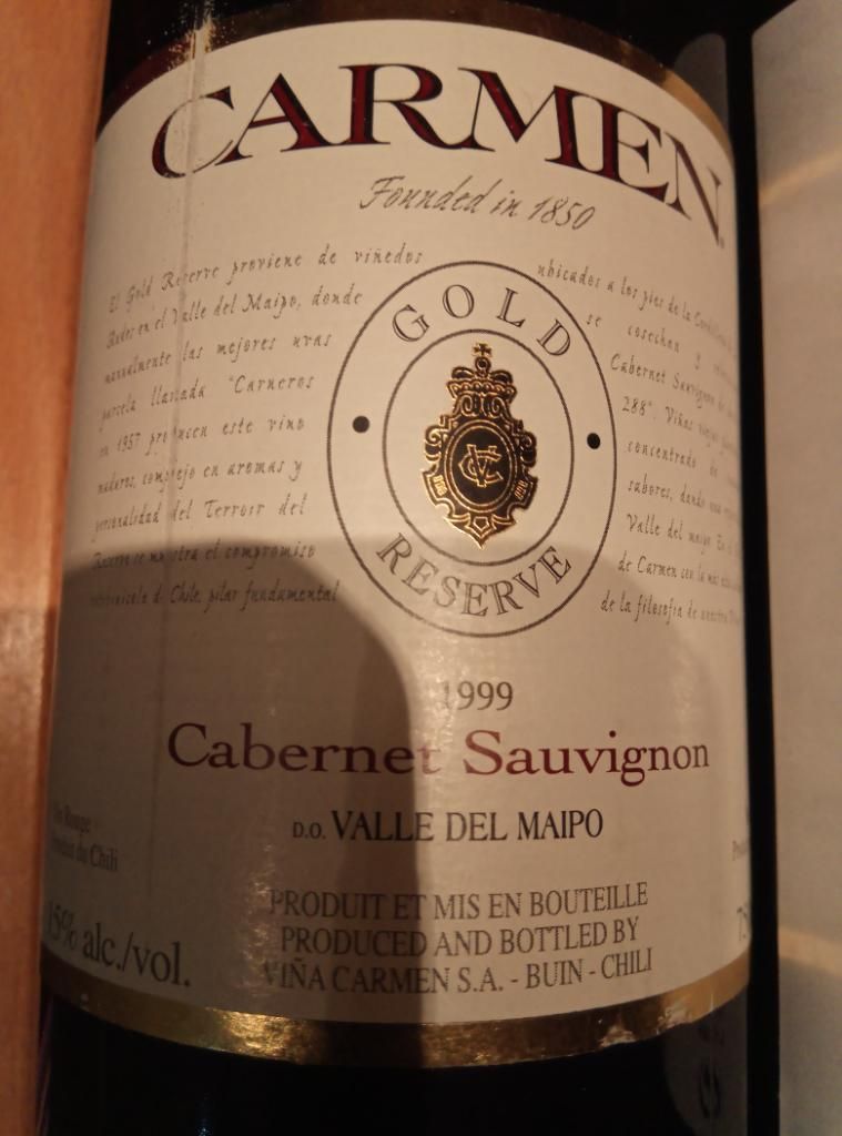 1999 Carmen Cabernet Sauvignon Gold Reserve, Chile, Maipo Valley ...