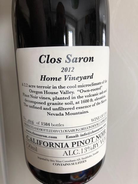 2011 Clos Saron Pinot Noir Home Vineyard, USA, California, Sierra ...