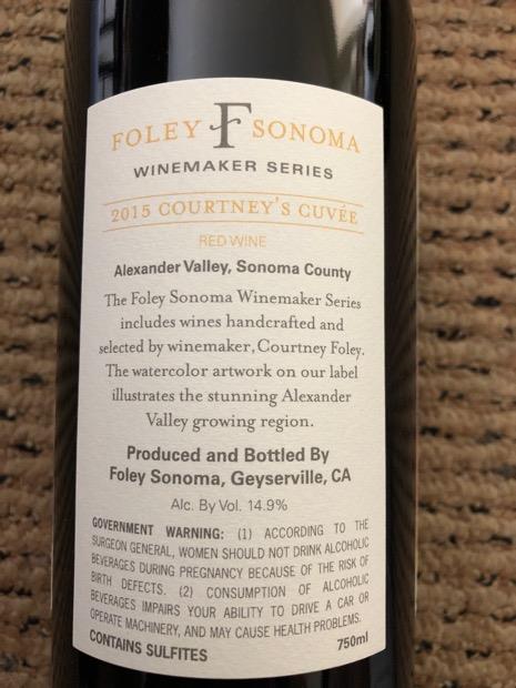 2015 Foley Sonoma Courtney's Cuvee, USA, California, Sonoma County ...