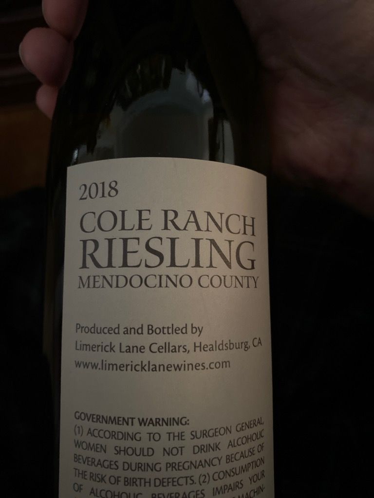 2018 Limerick Lane Riesling Cole Ranch, USA, California, North Coast ...