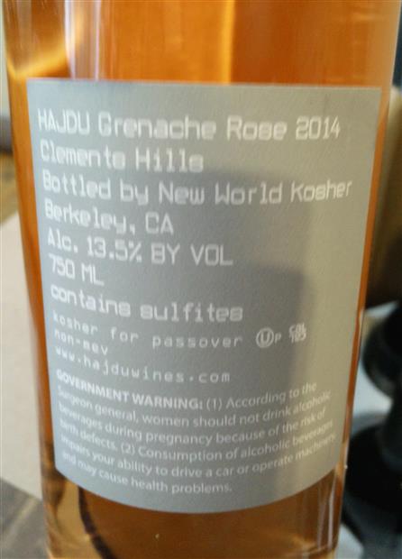 2014 Hajdu Grenache Rosé, USA, California, Central Valley, Clements ...
