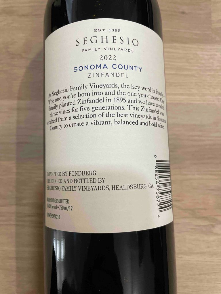 2022 Seghesio Family Vineyards Old Vine Zinfandel, USA, California ...