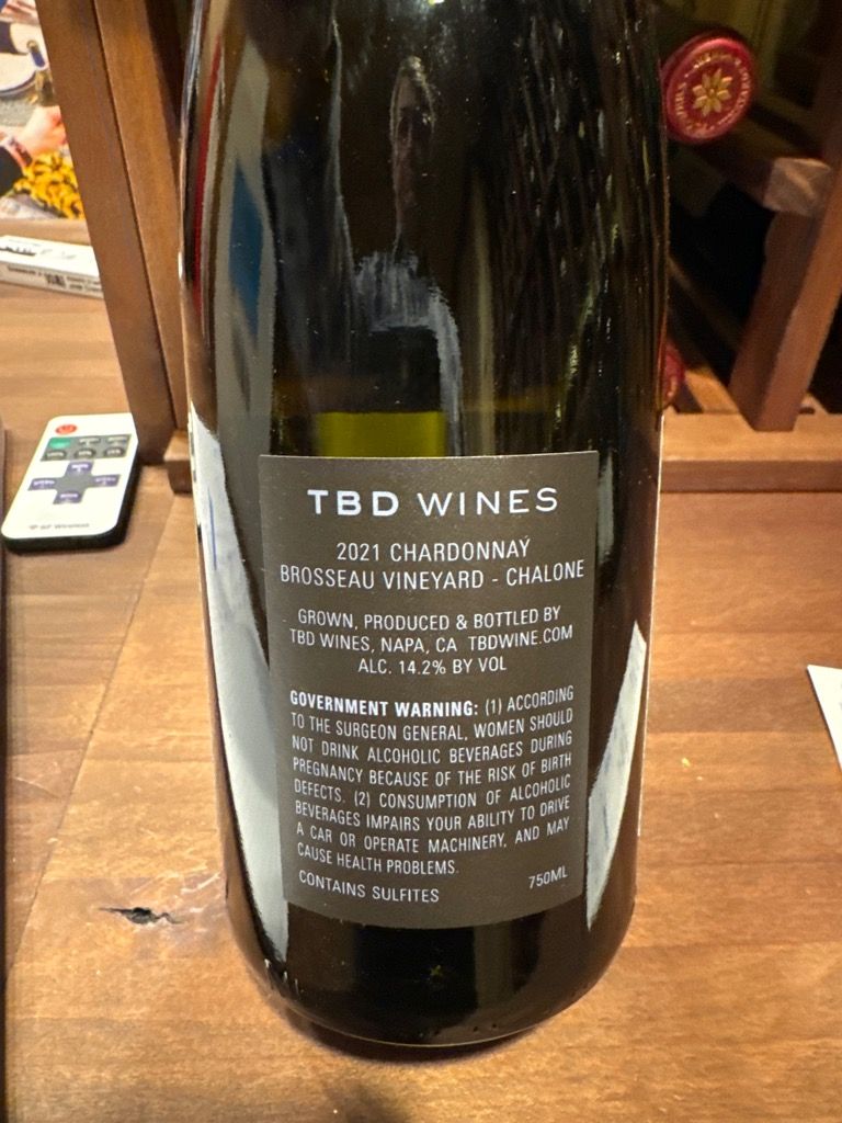 2021 TBD Wines Chardonnay Brousseau Vineyard, USA, California, Central ...