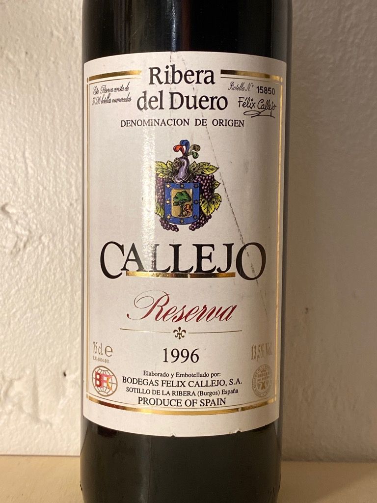 1998 Bodegas Felix Callejo Ribera del Duero Reserva, Spain, Castilla y ...