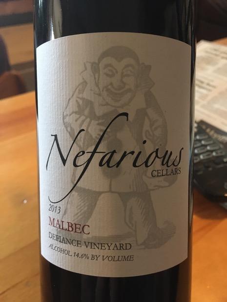 2013 Nefarious Cellars Malbec Defiance Vineyard, USA, Washington ...