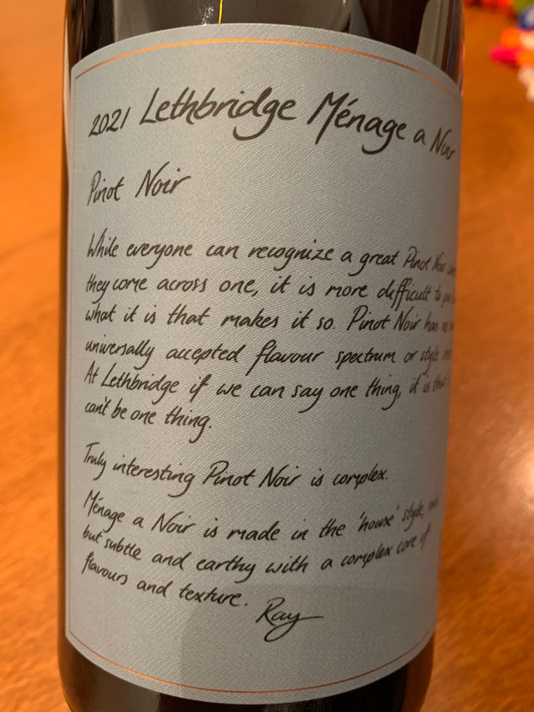 2021 Lethbridge Wines Pinot Noir Menage a Noir, Australia, Victoria ...