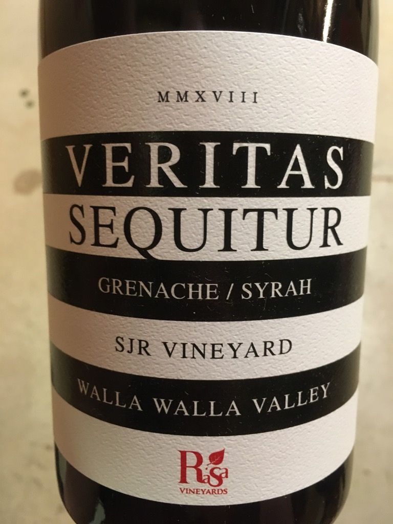 2018 Rasa Vineyards Veritas Sequitur Grenache Syrah SJR Vineyard, USA ...