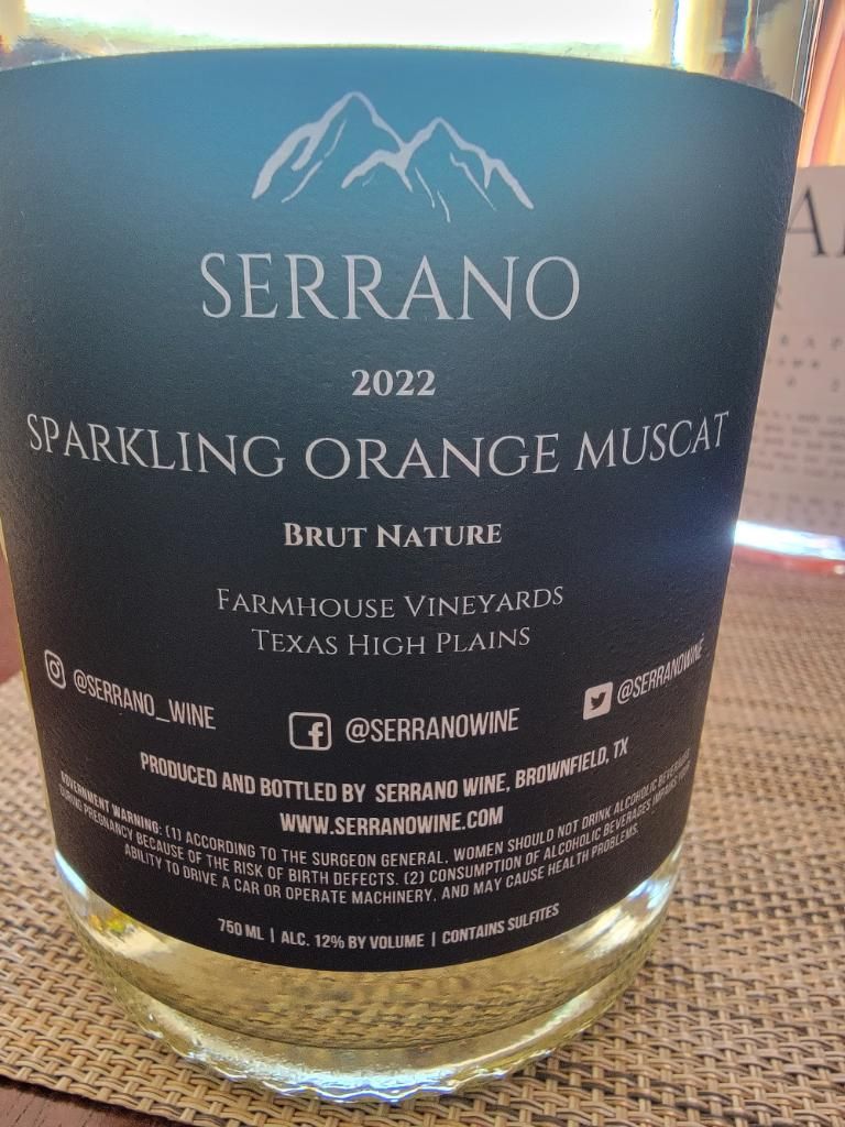 2022 Serrano Orange Muscat Farmhouse Vineyards, USA, Texas, Texas High ...