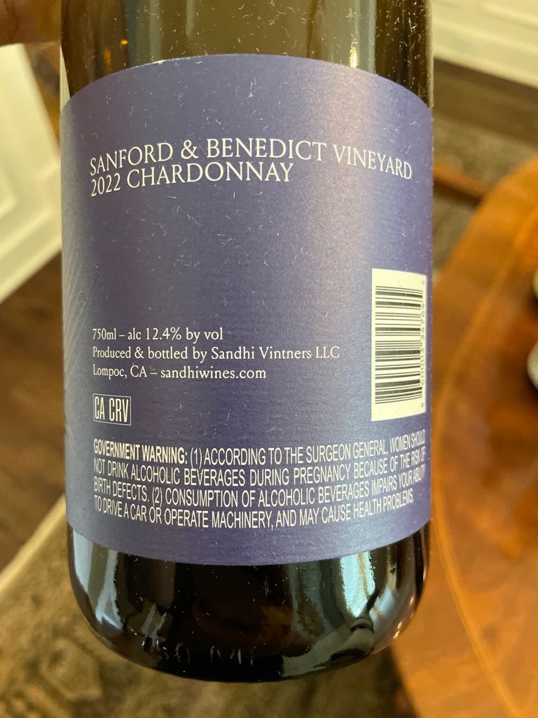2022 Sandhi Wines Chardonnay Sanford & Benedict Vineyard, USA ...