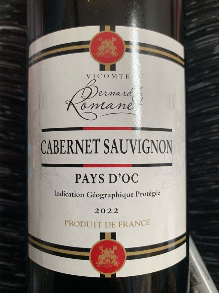 2022 Vicomte Bernard de Romanet Cabernet Sauvignon Vin de Pays d'Oc ...