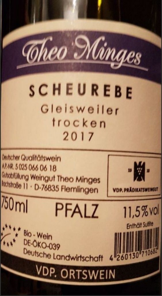 2019 Theo Minges Scheurebe trocken, Germany, Pfalz - CellarTracker