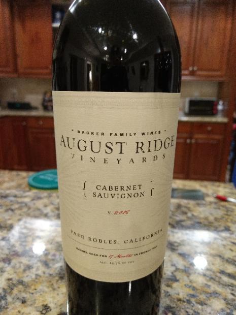 2015 August Ridge Cabernet Sauvignon, USA, California, Central Coast ...