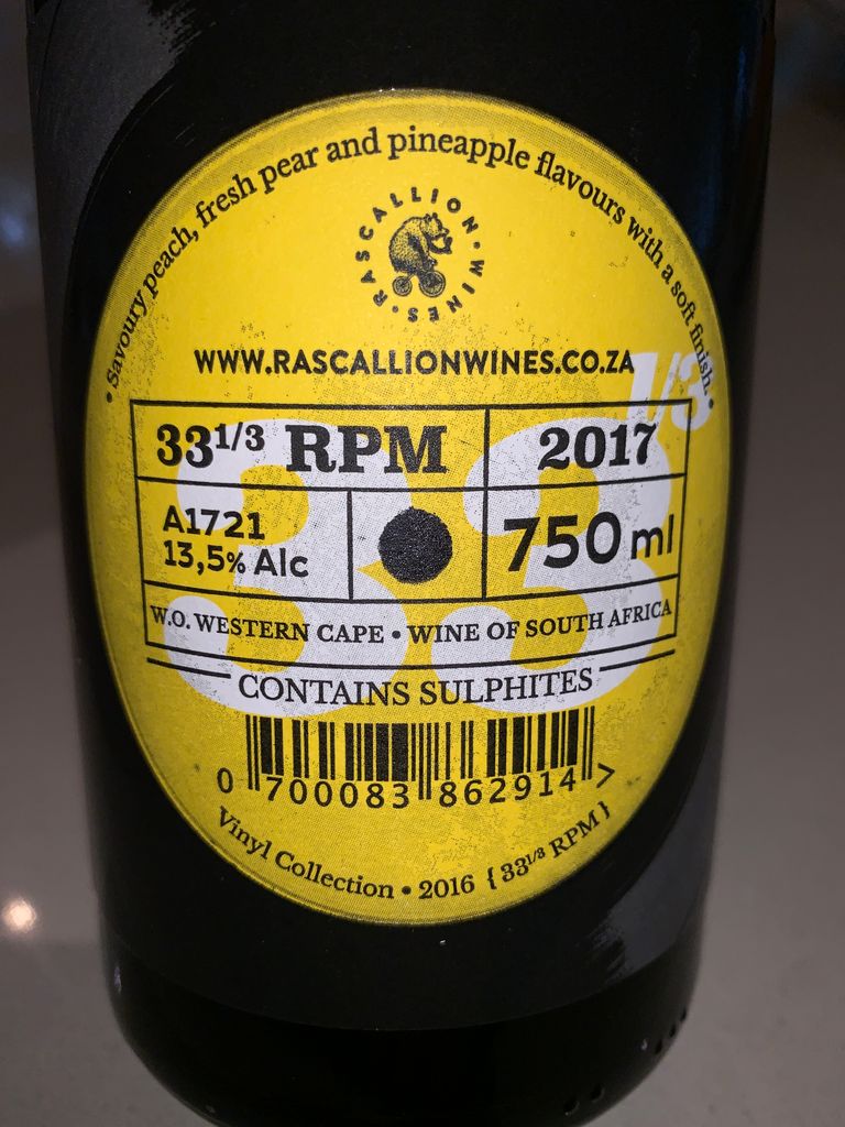 2019 Rascallion Wines 33⅓ RPM, South Africa, Western Cape - CellarTracker