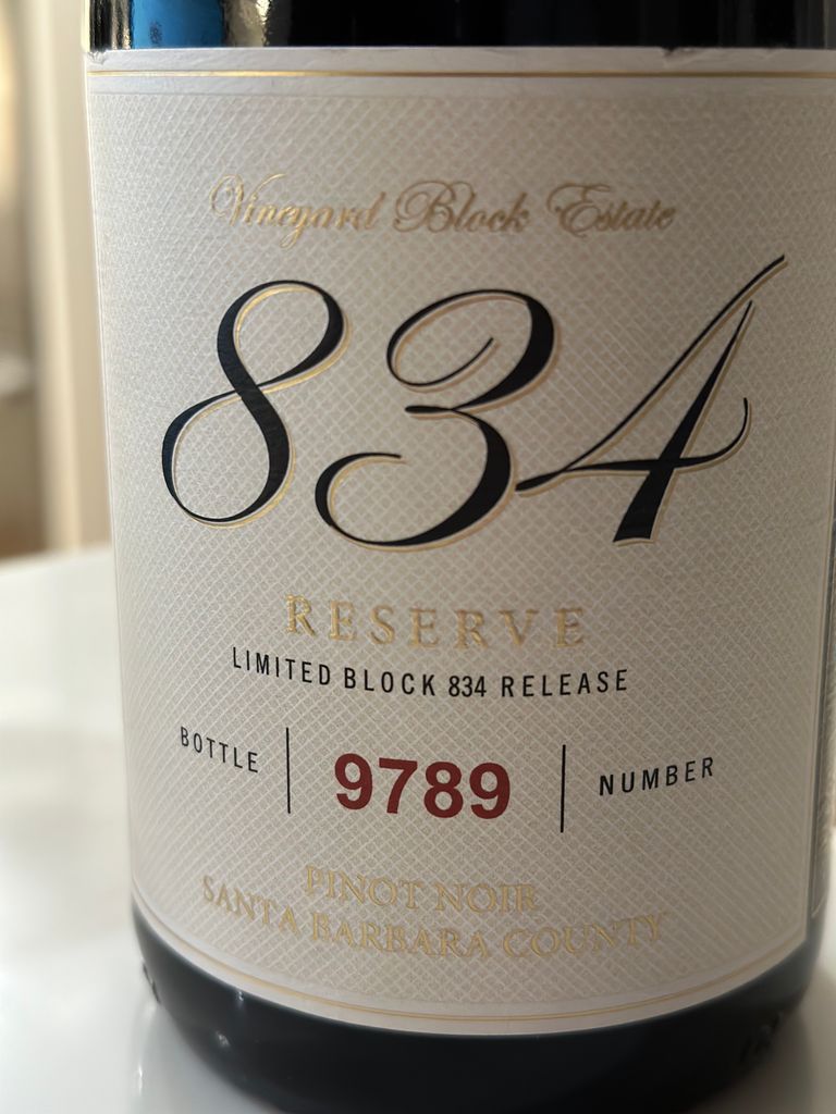 2021 Vineyard Block Estate Pinot Noir 834 Reserve, USA, California ...