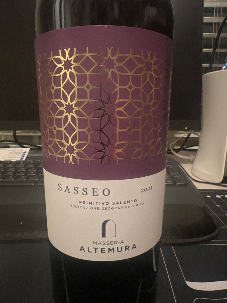 2021 Masseria Altemura Primitivo Sasseo Salento IGT, Italy, Puglia, Salento IGT - CellarTracker