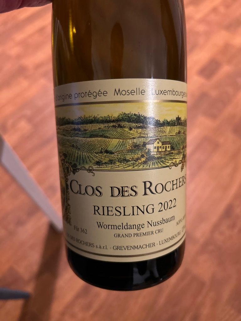 2022 Domaine Clos des Rochers Riesling Grand Premier Cru Wormeldange ...