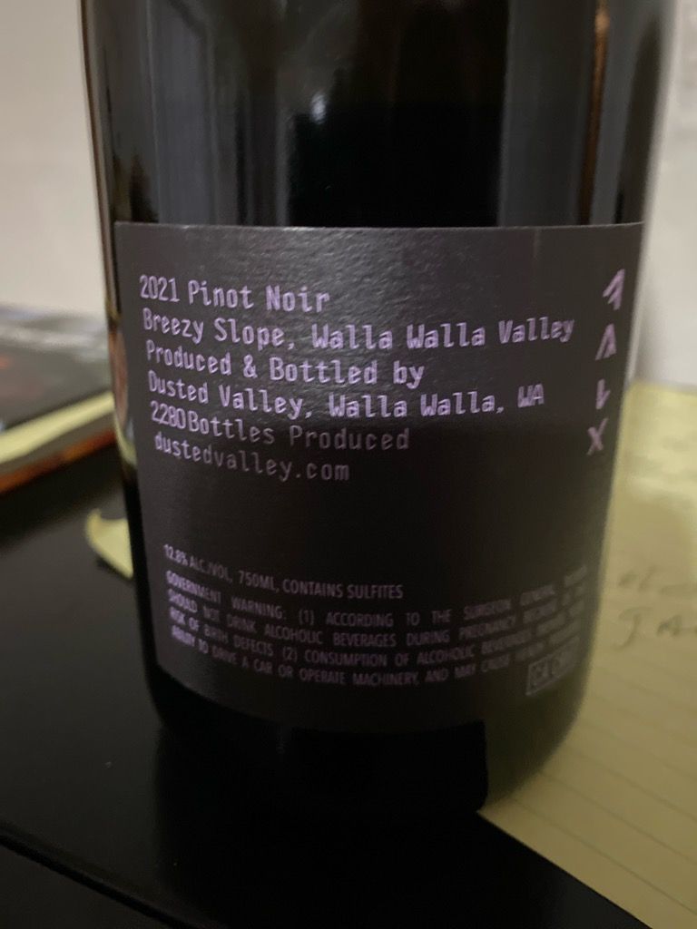 2021 Dusted Valley Vintners Pinot Noir Falx Breezy Slope Vineyard, USA ...