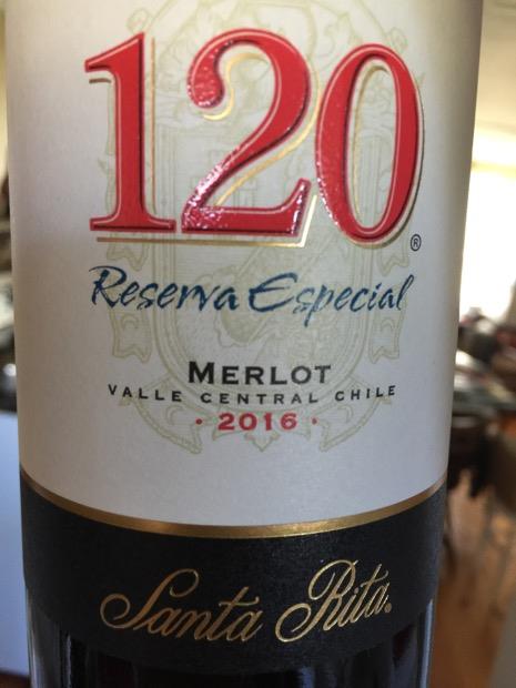 2016 Viña Santa Rita Merlot 120 Reserva Especial, Chile, Central Valley ...
