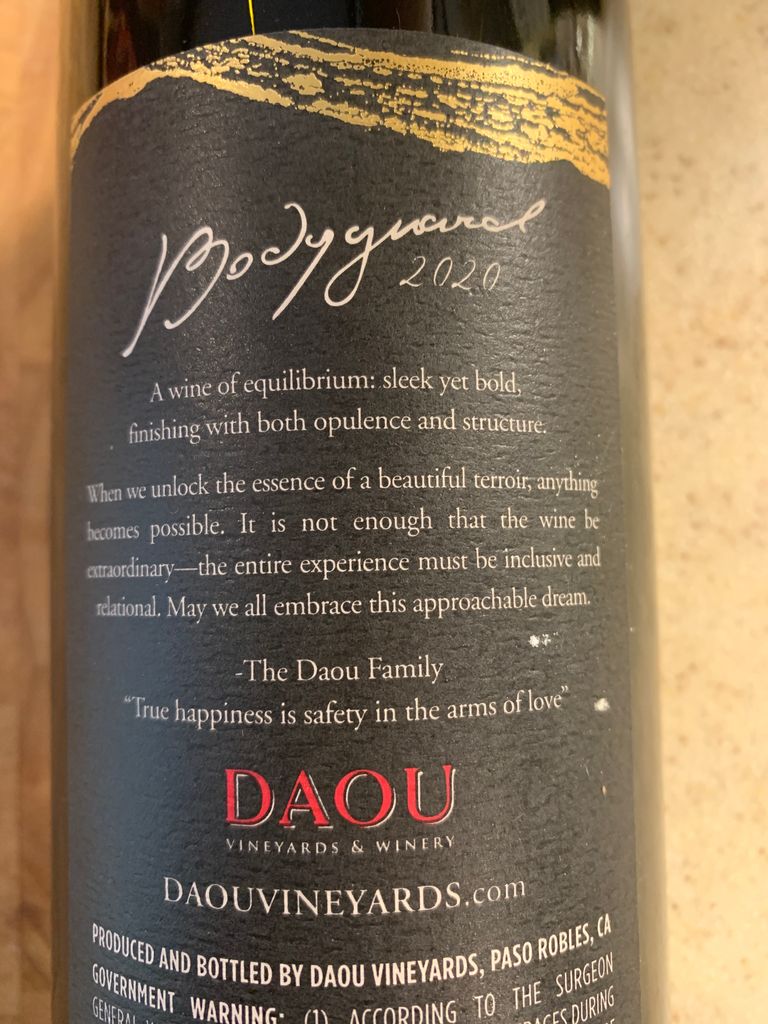 2020 Daou Vineyards The Bodyguard, USA, California, Central Coast, Paso ...