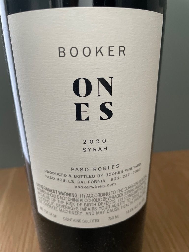 2020 Booker Vineyard Syrah Ones, USA, California, Central Coast, Paso ...