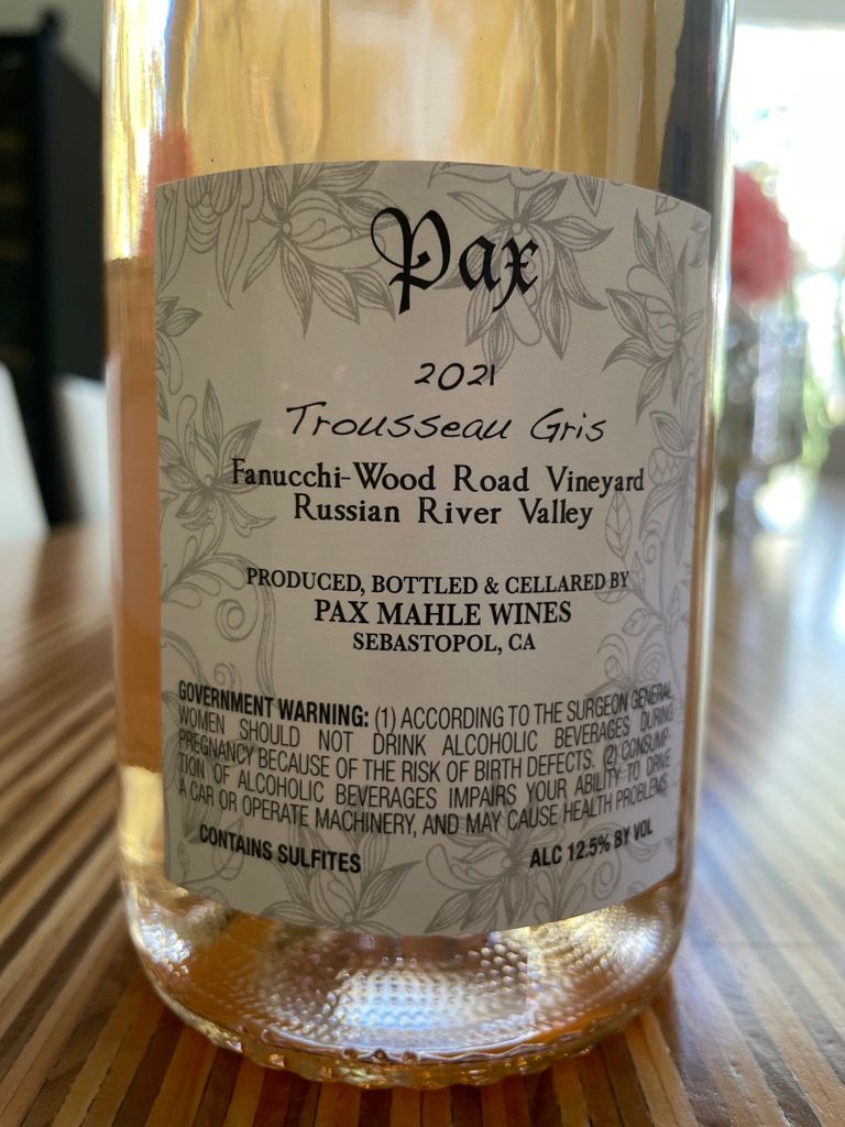 2021 Pax Trousseau Gris Rosé Fanucchi Wood Road Vineyard, USA ...