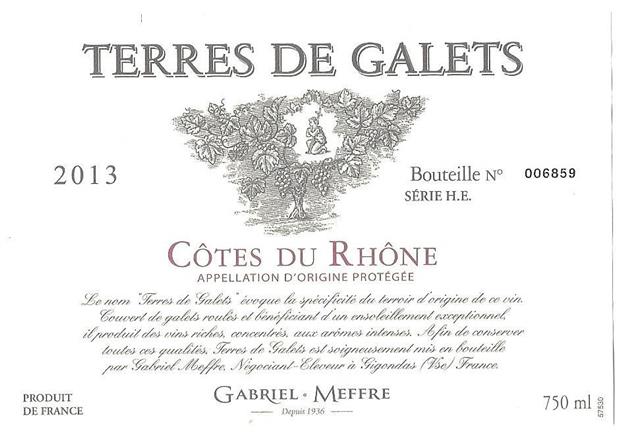 2013 Gabriel Meffre Côtes du Rhône Terres de Galets, France, Rhône ...