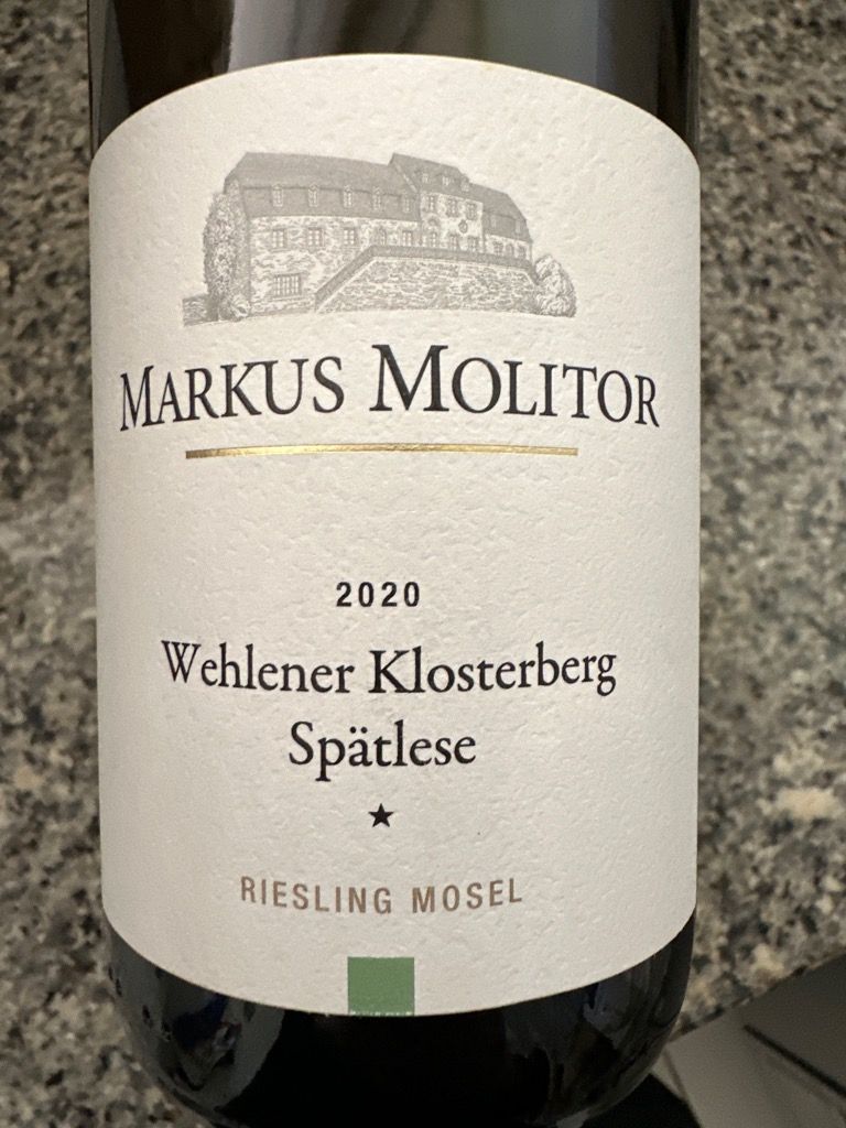 2020 Markus Molitor Wehlener Klosterberg Riesling Spätlese* (Green ...