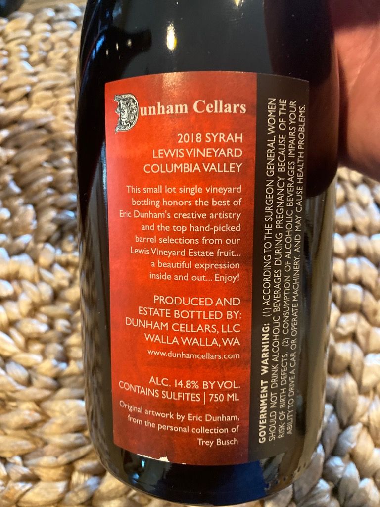 2019 Dunham Cellars Syrah Lewis Vineyard, USA, Washington, Columbia ...