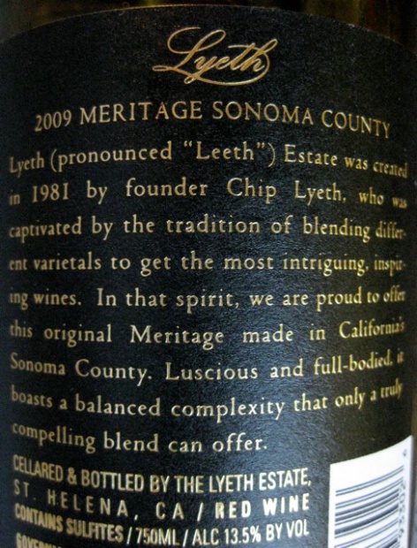 2009 Lyeth Meritage Reserve, USA, California, Sonoma County - CellarTracker