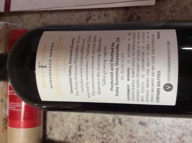 2016 Foley Sonoma Courtney's Cuvee, USA, California, Sonoma County ...