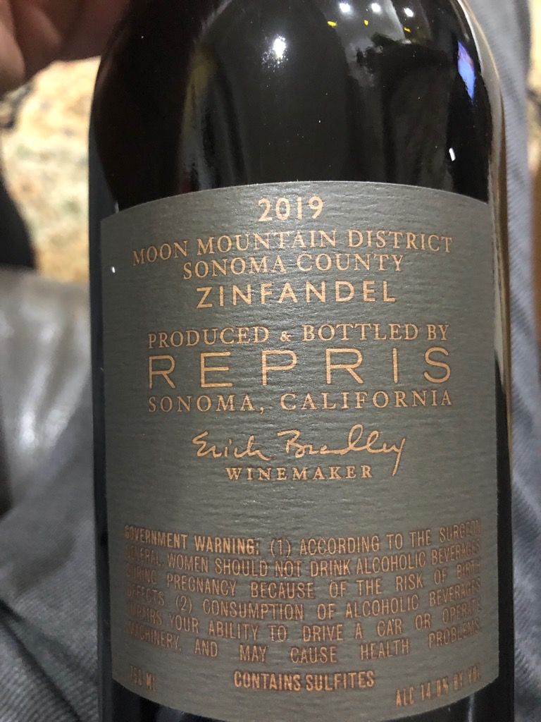 2019 Repris Zinfandel Moon Mountain Vineyard, USA, California, Sonoma ...