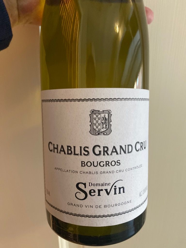 2019 Domaine Servin Chablis Grand Cru Bougros, France, Burgundy ...
