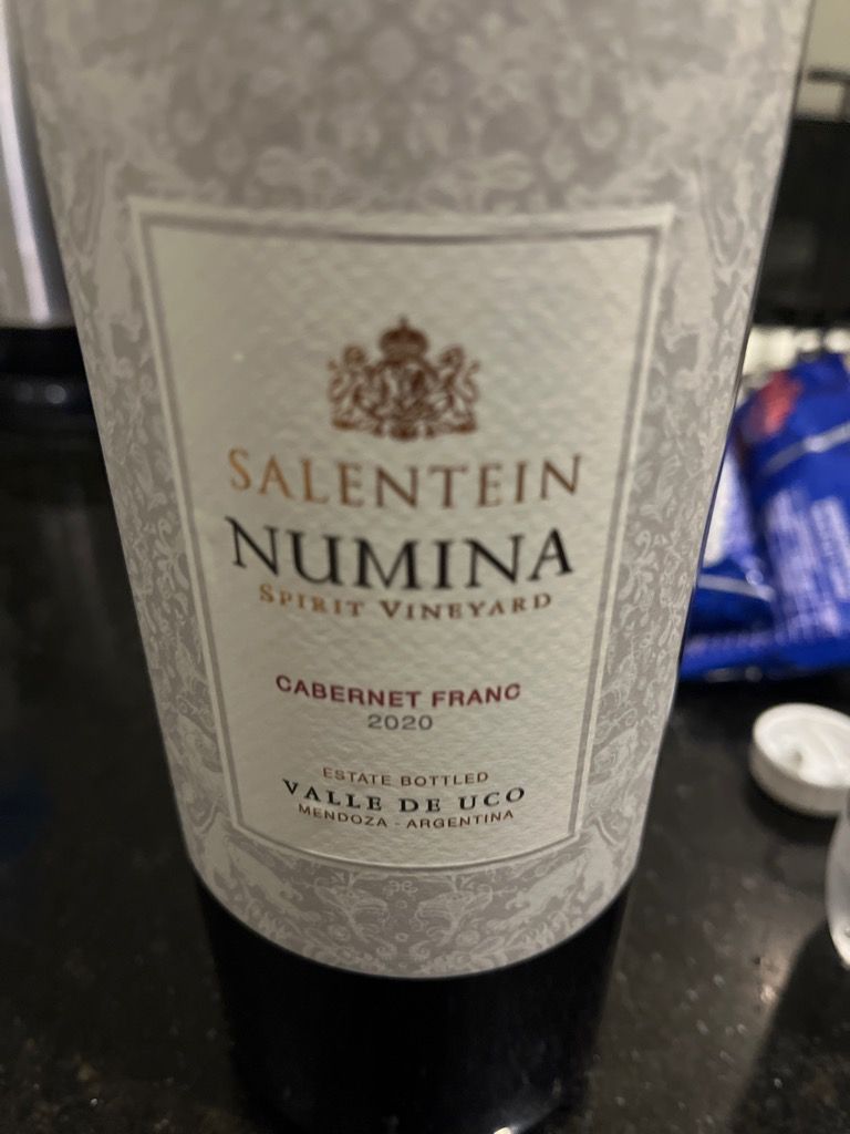 2021 Bodegas Salentein Cabernet Franc Numina, Argentina, Mendoza, Valle ...