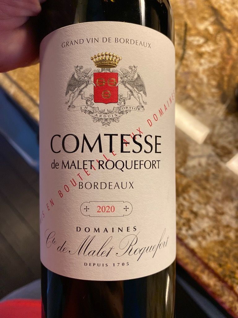 2020 Comtesse de Malet Roquefort, France, Bordeaux - CellarTracker