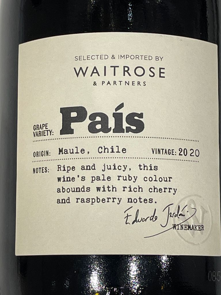 2020 Waitrose País Loved & Found, Chile, Maule Valley - CellarTracker